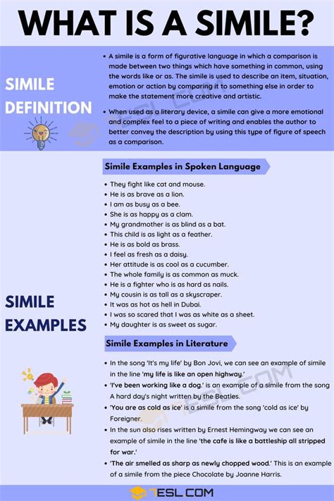 Simile: Definition, Usage and Cool Simile Examples • 7ESL | English vocabulary words, Learn ...