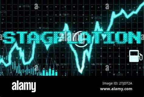 Animation Of Stagflation Text In Blue Over Graph And Charts Processing Data Global Business