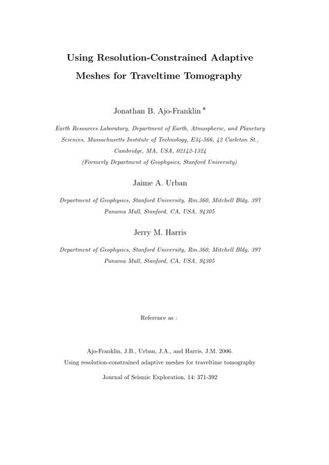 Pdf Using Resolution Constrained Adaptive Meshes For Traveltime