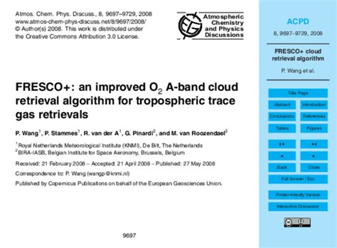 pdf fresco an improved o2 a band cloud retrieval algorithm for