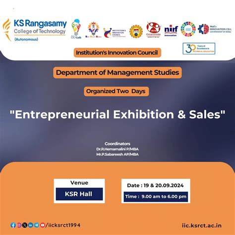 Entrepreneurship Exhibition Innovation Sales Ksrct Iic Ksrct