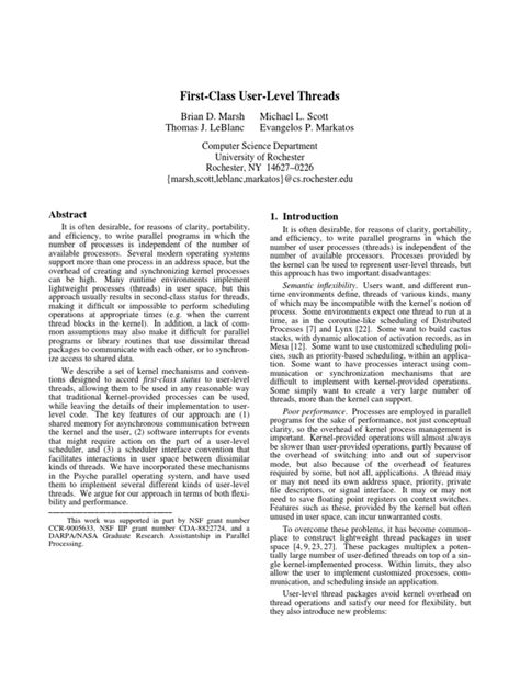 Marsh Scott Leblanc Markatos First Class User Level Threads Pdf