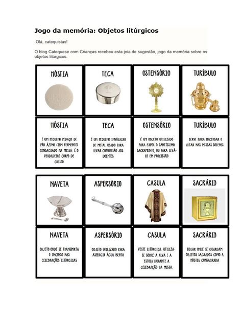 Jogo Da Memória Objetos Litúrgicos Pdf