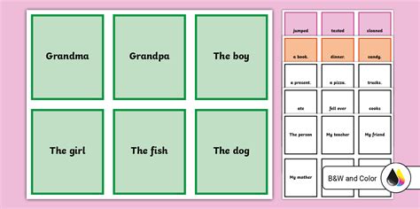 Subject Verb Object Create A Sentence Cards Teacher Made