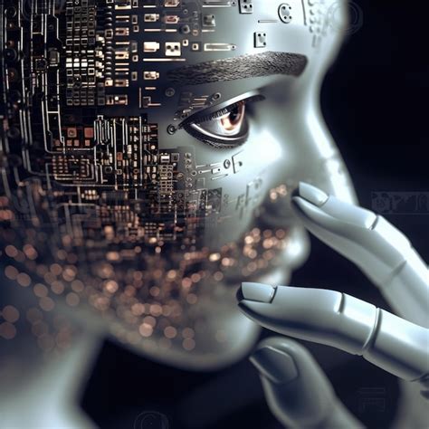 generated illustration of digital cyborg head with binary code
