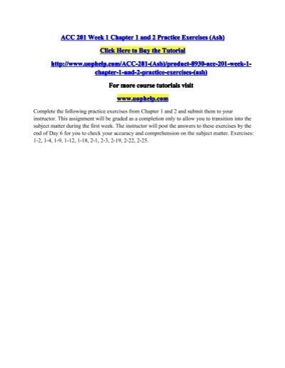 ACC 201 Week 1 Chapter 1 And 2 Practice Exercises Pdf
