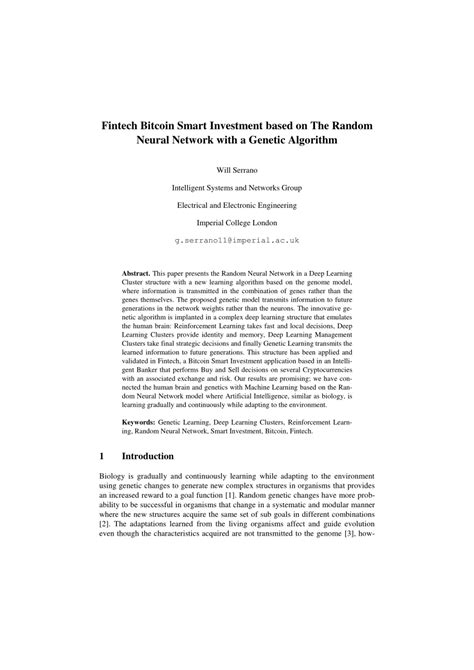 Pdf Fintech Bitcoin Smart Investment Based On The Random Neural