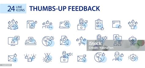 24 긍정적 인 고객 피드백 아이콘 소셜 미디어가 좋아하는 좋아요를 엄지 손가락으로 치켜 세웁니다 완벽한 픽셀 스트로크 편집