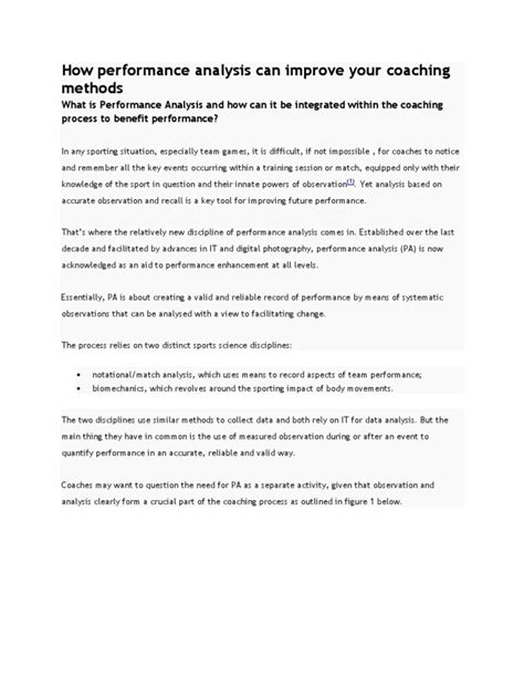 How Performance Analysis Can Improve Your Coaching Methods Pdf