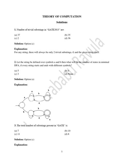Solutions To Set 1 Pdf String Computer Science Regular Expression