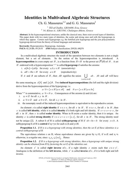 Pdf Identities In Multivalued Algebraic Structures