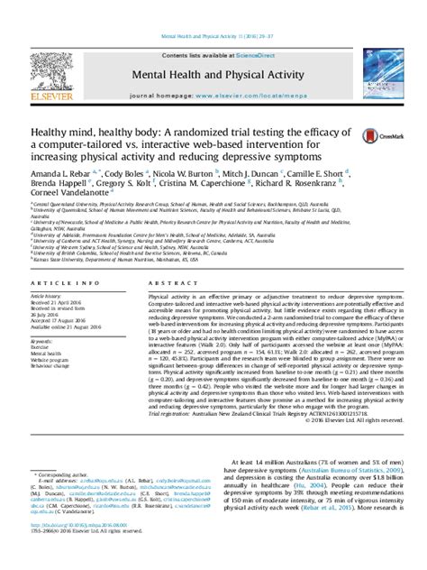 Pdf Healthy Mind Healthy Body A Randomized Trial Testing The Efficacy Of A Computer Tailored