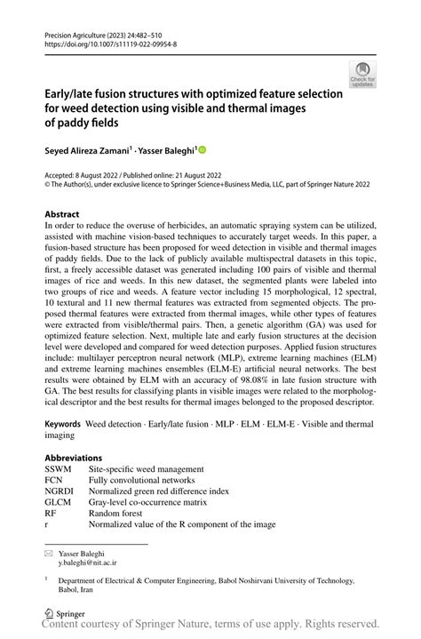 Earlylate Fusion Structures With Optimized Feature Selection For Weed Detection Using Visible