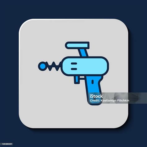 채워진 윤곽선 광선 총 아이콘은 파란색 배경에 분리되어 있습니다 레이저 Оружие 스페이스 블래스터 벡터 가득 찬에 대한 스톡 벡터 아트 및 기타 이미지 Istock