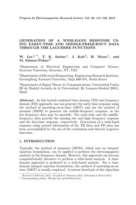 Pdf Generation Of A Wide Band Response Using Early Time And Middle