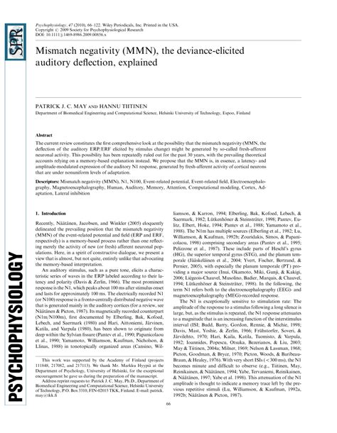 Pdf Mismatch Negativity Mmn The Deviance Elicited Auditory