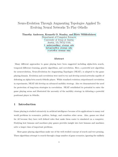 Neuro Evolution Of Augmenting Topologies Download Free Pdf