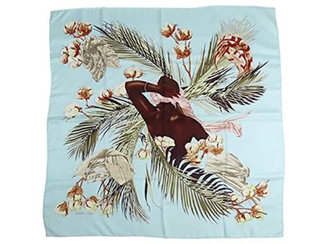 Hermès Blue Turbans Des Reines Silk Scarf 90 Light Blue Cloth Ref