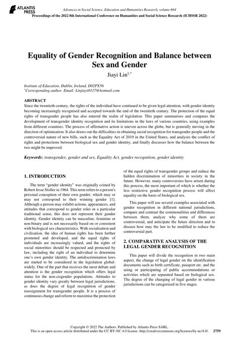 Pdf Equality Of Gender Recognition And Balance Between Sex And Gender
