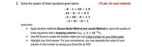 Solved 2 Solve The System Of Linear Equations Given Below