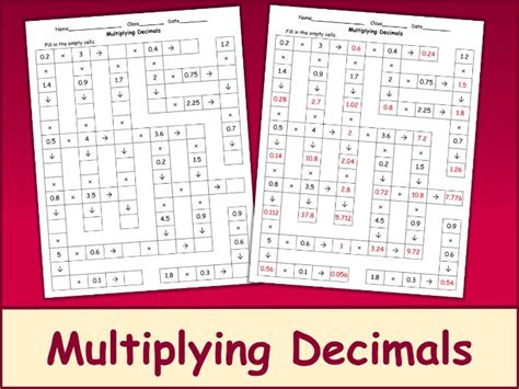 Multiplying Decimals Crossword Puzzle Teaching Resources