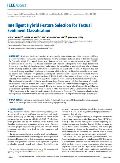 Pdf Intelligent Hybrid Feature Selection For Textual Sentiment