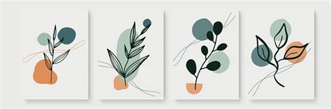 열대 잎이있는 최소한의 보헤미안 스타일로 포스터 세트 단풍 라인 아트 드로잉현대 추상벽 장식 보헤미안 추상 미술 디자인 컬렉션 0명에 대한 스톡 벡터 아트 및 기타 이미지