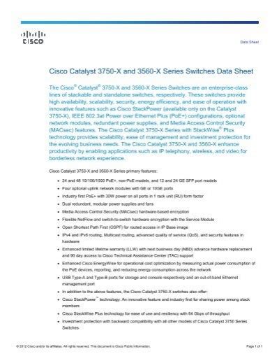 Cisco Catalyst 3750 X And 3560 X Series Switches Data Sheet