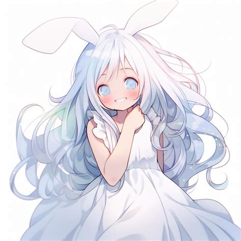 Premium Photo Anime Girl With Long Blue Hair And Bunny Ears In White