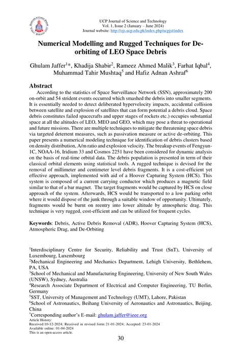 Pdf Numerical Modelling And Rugged Techniques For De Orbiting Of Leo Space Debris