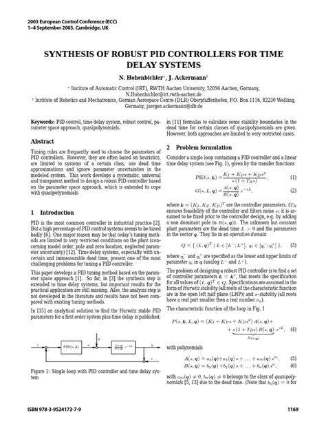 Sysnthesis Of Robust Pid Controller For Time Delay Systems Pdf