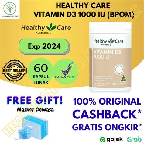 Jual Healthy Care D3 1000 Iu 250 Kapsul Lunak Vitamin Imun Tulang Bpom