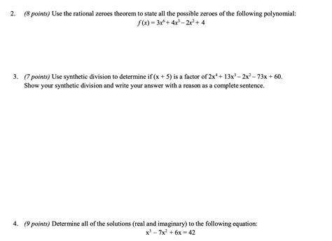 Solved 2 8 Points Use The Rational Zeroes Theorem To