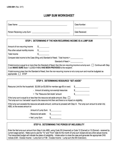 Fillable Online Lump Sum Worksheet Fax Email Print Pdffiller