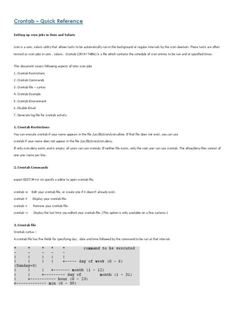 Crontab Quick Reference Pdf System Software Computing