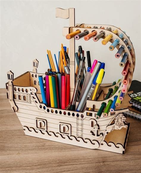Laser Cut Ship Pencil Holder Organizer Free Vector Artofit