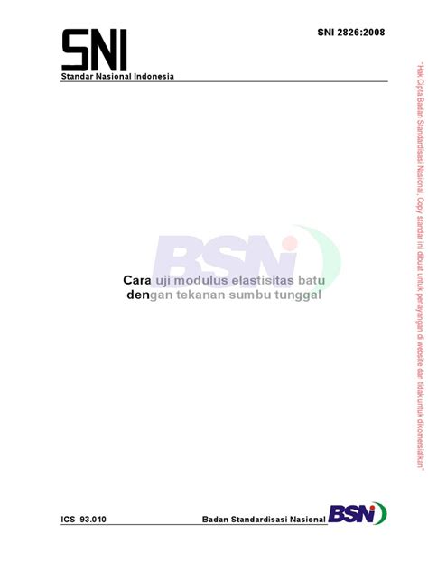 Batuan Sni 2826 2008 Cara Uji Modulus Elastisitas Batu Dengan