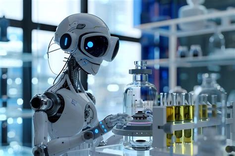 Futuristic Robot Scientist Conducting An Experiment In A Modern Lab Premium Ai Generated Image