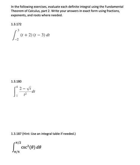 Solved In The Following Exercises Evaluate Each Definite Chegg