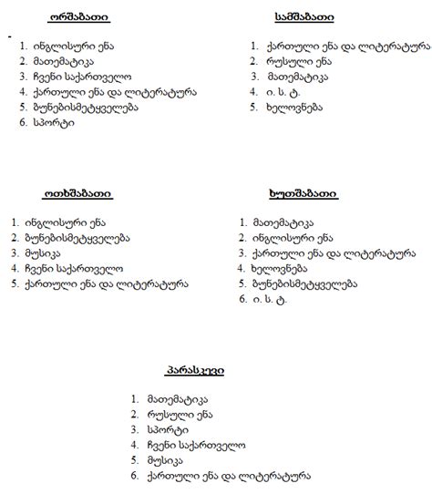 დამრიგებელი გაკვეთილების ცხრილი