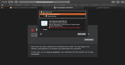 fixing net err cert invalid errors on macos mojave with let s encrypt