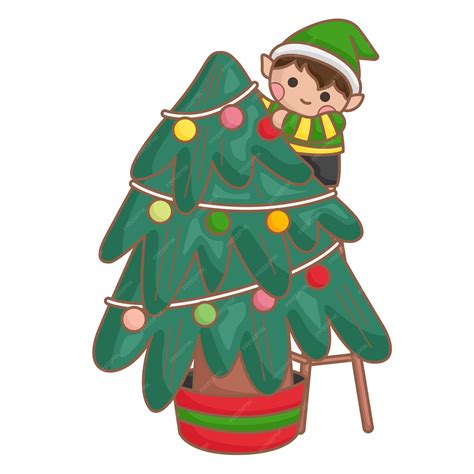 Elf De Navidad Decorado árbol De Navidad Ilustración De Dibujos