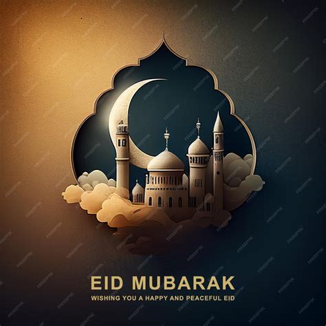 Premium Photo Eid Mubarak Card Design Islamic Greetings Eid Card Illustration Generated By Ai