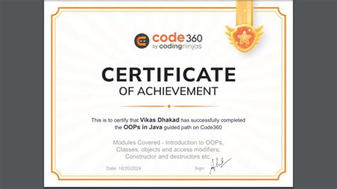 Vikas Dhakad On Linkedin Javacertified Oop Codingninjas Learningjourney Achievementunlocked