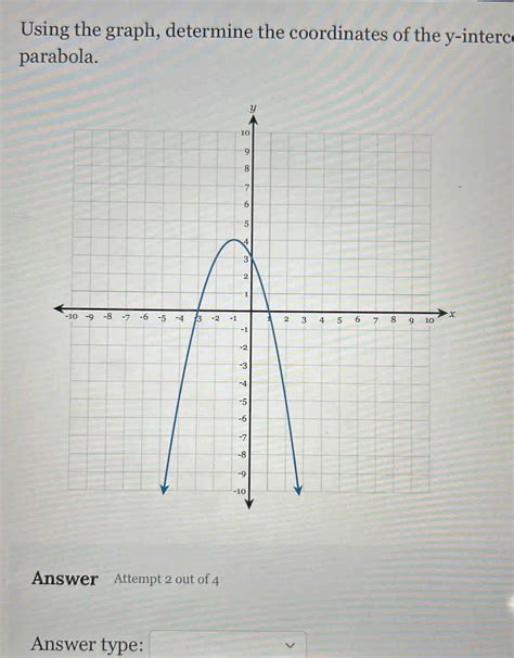 using the graph determine the coordinates of the y interce parabola