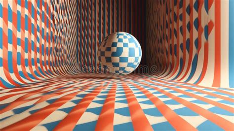 3d Floating Sphere In A Patterned Colorful Cube Space Stock Illustration Illustration Of