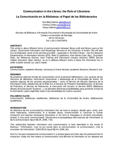 Pdf Communication In The Library The Role Of Librarians