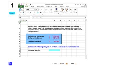 Solved Calculating Net Capital Spending Excel Page Layout Formulas