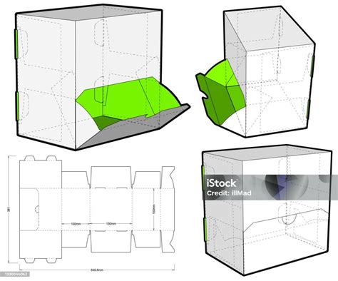 디스펜서 박스 및 다이 컷 패턴 Eps 파일은 전체 스케일이며 완벽하게 작동합니다 실제 골판지 생산을 위해 준비되었습니다 0명에 대한 스톡 벡터 아트 및 기타 이미지