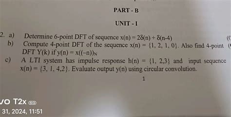 PART B UNIT I A Determine Point DFT Of StudyX